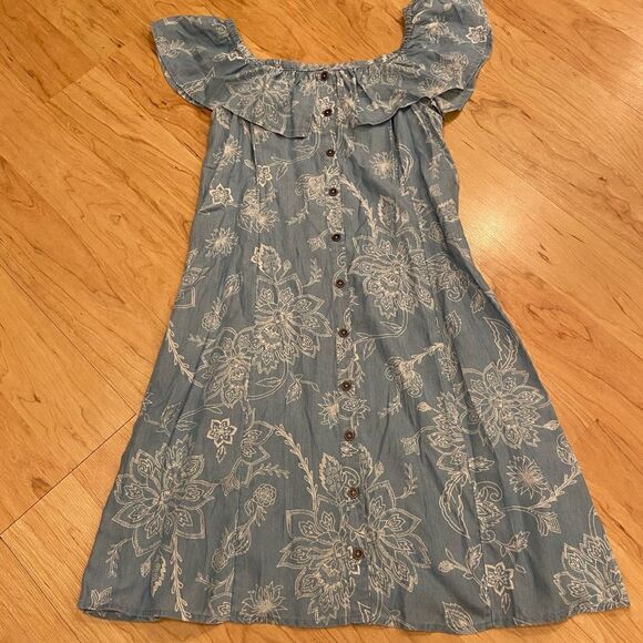 Mudd | Dresses | Nwtmuddofftheshoulderblueandwhitedress | Poshmark